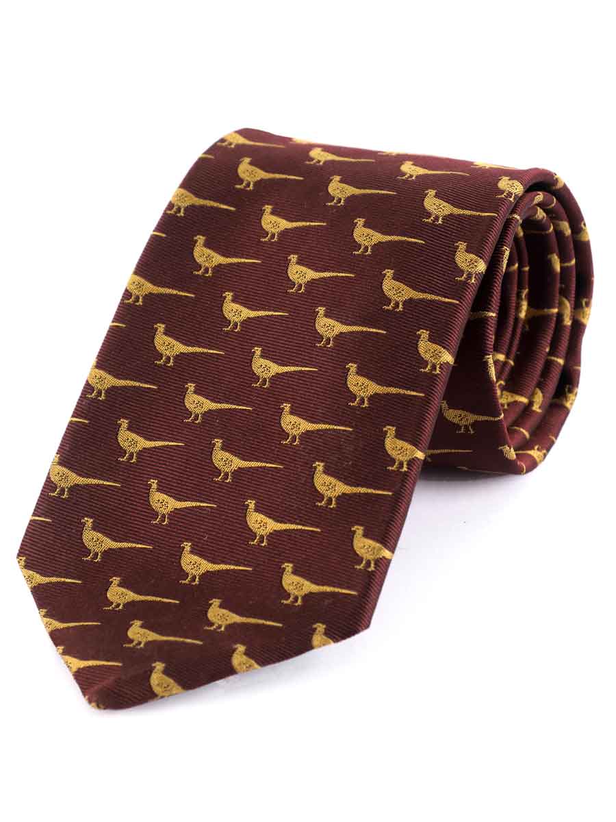 Burgundy & Gold Pheasant Shooting Tie | Woven Silk | Made in Ireland