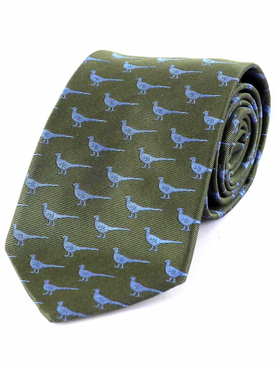 Green & Blue Pheasant Shooting Tie | Woven Silk | Made in Ireland