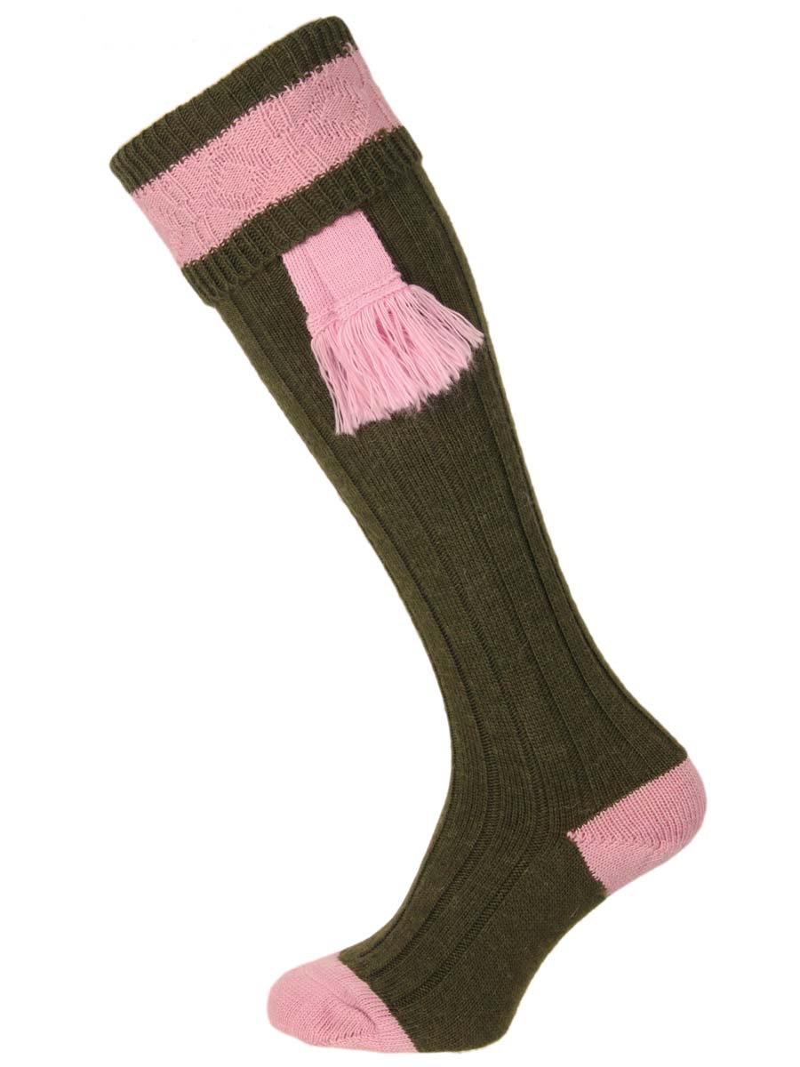 Byron Shooting Socks, Olive & Pink | The Shooting Sock Company