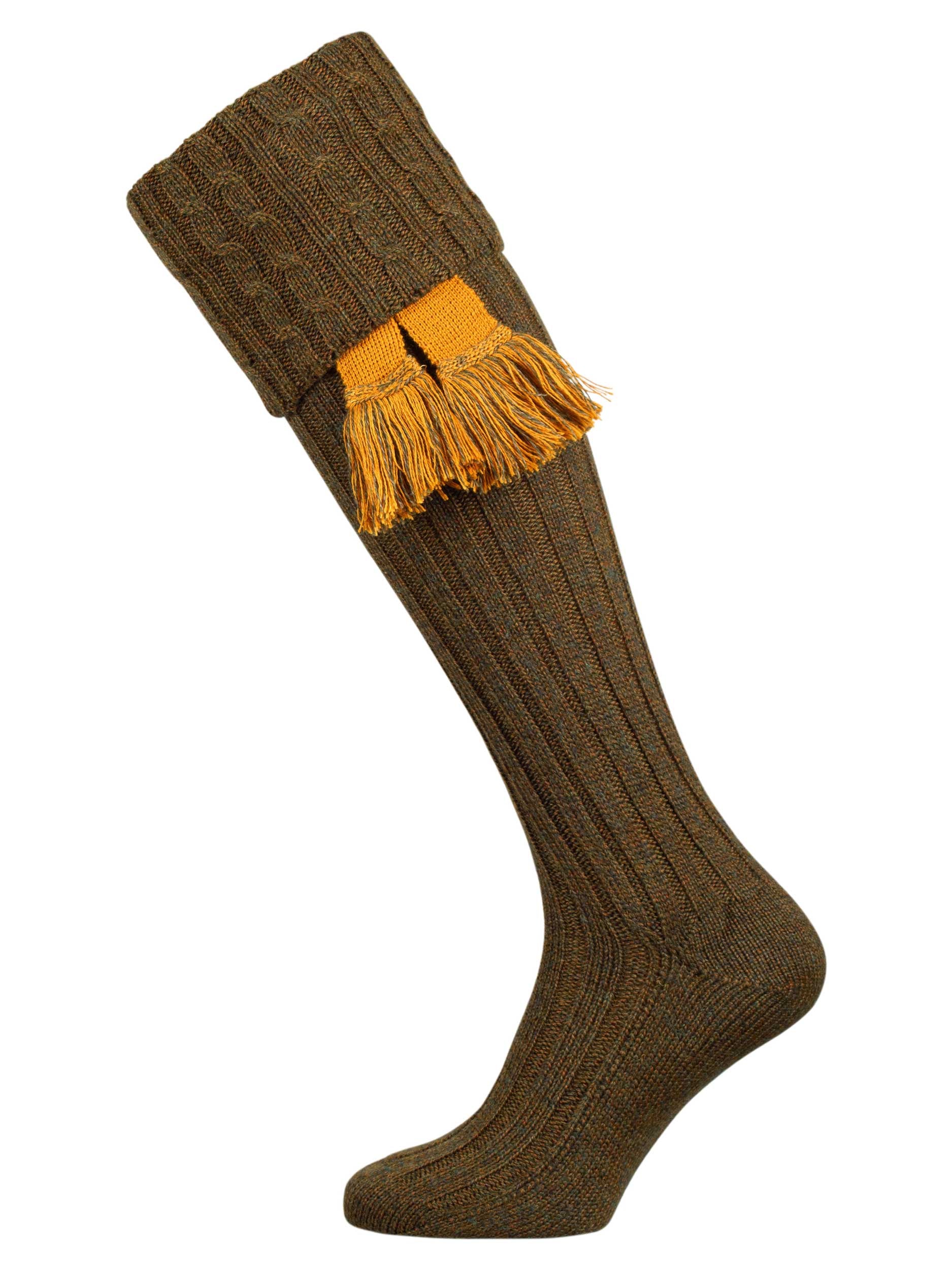 Wide Calf Harris Shooting Socks in Bracken | Knitted in UK
