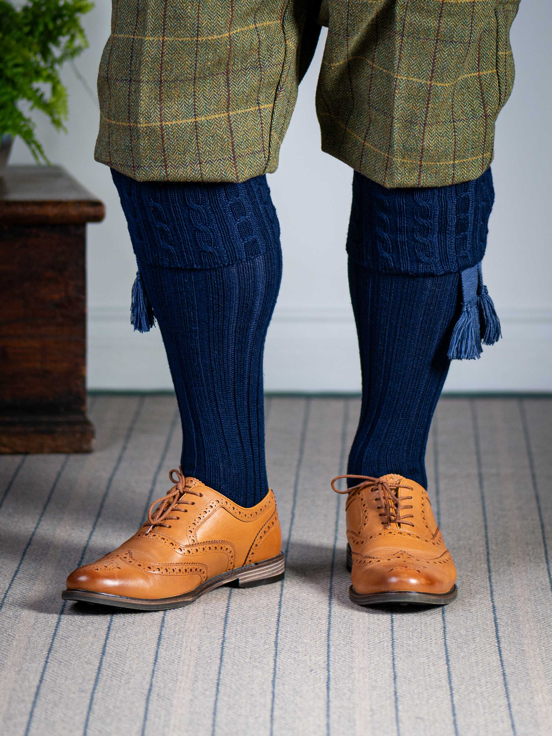 Wide Calf Harris Shooting Socks in Navy | British Made | Merino