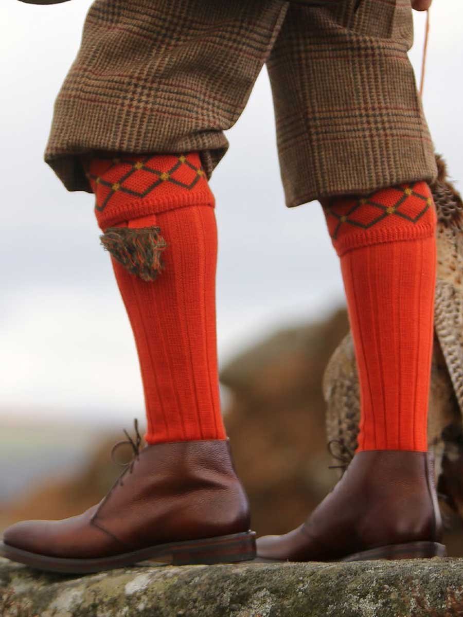Regent Merino Socks, Orange & Green | The Shooting Sock Company