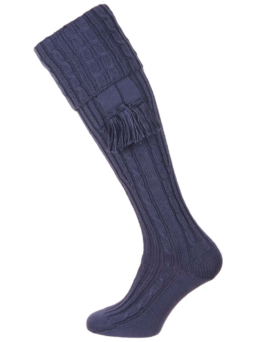 Wye Wide Calf Shooting Socks, St Andrews Blue | Knitted in UK