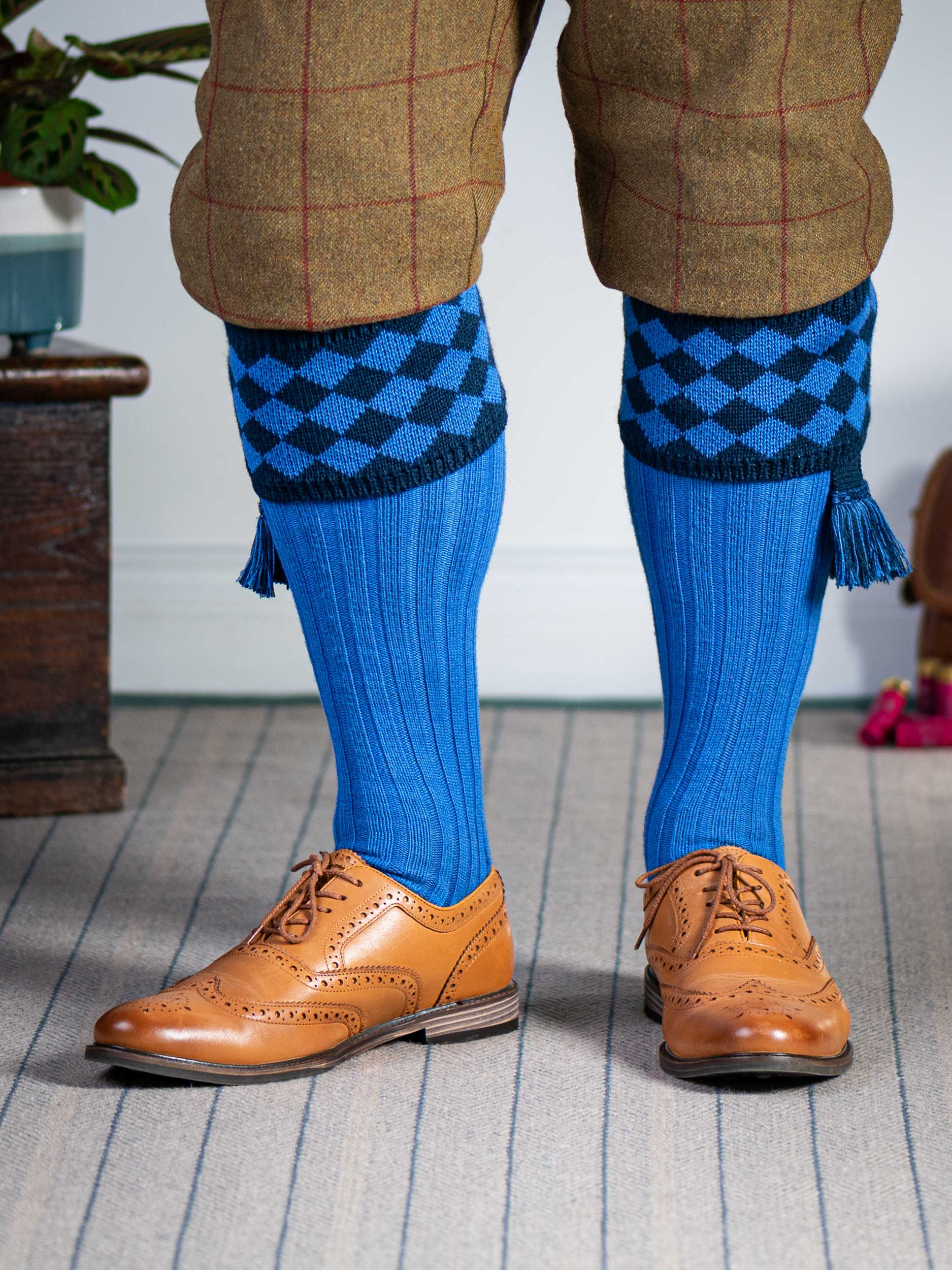 Fownhope Merino Shooting Socks, Azure & Indigo | British Made