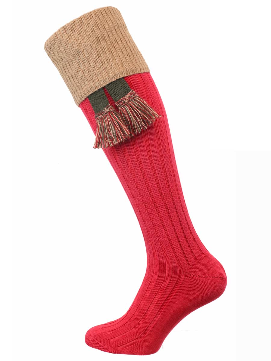 Tarrington Cotton Shooting Socks, Red & Camel |Knitted in UK